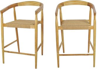 DRAWER Drawer - Lot de 2 fauteuils de bar en teck et corde tressé H65cm - Bois clair - Buri