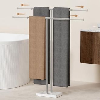 Kes Porte-serviettes autoportant r&eacute;glable 44 % plus large, support de serviettes pour sol de salle de bain avec base en marbre naturel lest&eacute; 3 fois d&eacute;pais