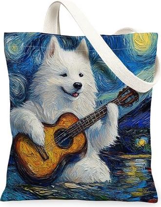 Generic Samoy&egrave;de Sac fourre-tout en toile pour faire du shopping 33 x 38,1 cm, motif guitare &eacute;toil&eacute;e, sac d&eacute;picerie r&eacute;utilisable, sac &agrave; bandouli&egrave;re pour femme