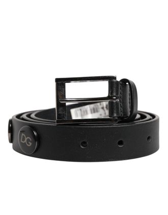 Dolce & Gabbana Mens Black Luxury Leather Dg Studs Buckle Belt