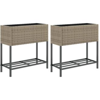 vidaXL Jardini&egrave;res avec &eacute;tag&egrave;re 2 pcs gris 70x28x70 cm r&eacute;sine tress&eacute;e vidaXL