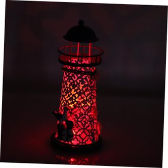 SOLUSTRE Eisblauer Metall Kerzenhalter Leuchtturm Design Mittelgroßer Ornamentaler Tischdekor Romantischer Windlicht Ständer für Wohnzimmer und Party Kreative 