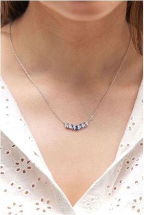 Zeeme Silber Halskette Silber 925 rhodiniert mit Zirkonia blau und wei&szlig;