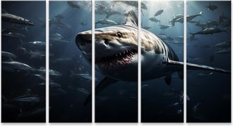 Islandburner Bild auf Leinwand Gro&szlig;er Wei&szlig;er Hai mit Fischschwarm im offenen Meer Bilder Wandbilder Poster