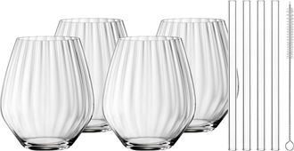 Spiegelau & Nachtmann Tastes Good Gin & Tonic Set, 4 Gin Gl&auml;ser 625 ml + 4 Trinkhalme 15 cm + Reinigungsb&uuml;rste, Cocktailgl&auml;ser & Trinkgl&auml;ser mit Glashalmen f&uuml;r Partys, Sp&uuml;l