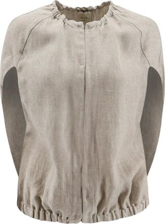 Alysi Femme, Blouses et Chemises, Beige, Taille: 36 FR Blouse sans manches en lin