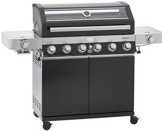 R&ouml;sle Gasgrill BBQ-Station VIDERO G6-S Schwarz, Grill mit 6 Edelstahlbrennern, extra Primezone und Seitenbrenner, klappbare Seitentische, VARIO+, pulverbesc