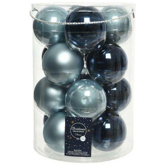 Kaemingk H&auml;ngende Weihnachtskugeln aus Glas, 8 cm, Blau. 16er-Set