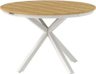 OUTSUNNY Table de jardin ronde 4 personnes dia. 118 cm pi&egrave;tement alu plateau lattes effet bois teck blanc