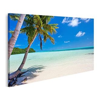 Islandburner Tableau sur toile Plage Tropicale Île Exotique Pacifique Palmiers Sable Blanc Océan Turquoise Eau Cadre Affiche Poster Murale Tableaux