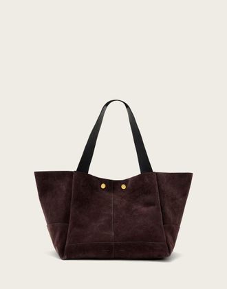 AllSaints Rosalie - Tragetasche aus Wildleder in Dunkelbraun