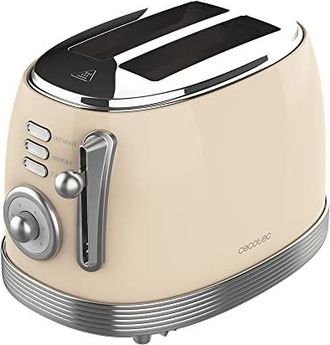 Cecotec Toaster Toast&Taste 800 Vintage Light Beige, 850 W, Doppelte Extra breite Kurzschlitze von 3,8 cm, 2 Toastscheiben, Edelstahl-Finish, Vintage-Stil, 3 