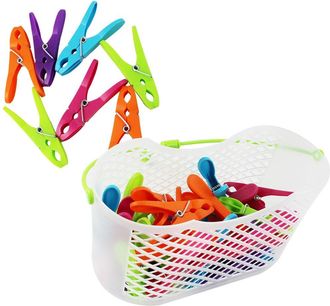Com-Four 30x Wäscheklammer im praktischen Korb mit Henkel - Korb mit Henkel zum Aufhängen und Klammern in trendigen Farben (Set02-31-teilig)