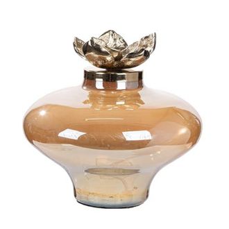 Gilde Deckelvase Flor aus Glas, rund, Blumenmotiv, champagnerfarben, 21 cm hoch, 23 cm Durchmesser