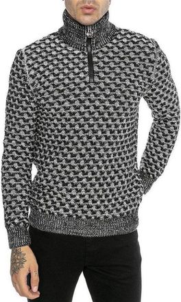 Red Bridge Strickpullover mit Zipper und Stehkragen Stilvolles Muster Modisches Strickmuster in Kontrastfarbe