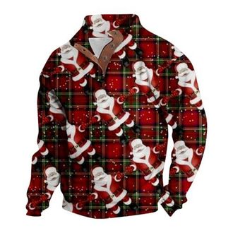 Generic Chemises de Noël pour hommes à manches longues pour hommes, pulls drôles de Père Noël imprimé à revers boutonné, pull de Noël 2025 décontracté mode sw