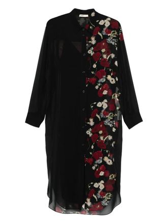 Khaite robe-chemise fleurie &agrave; coupe mi-longue - Noir