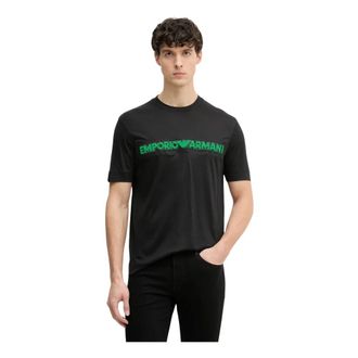 Emporio Armani Homme, Tops, Noir, Taille: M T-shirt en jersey m&eacute;lang&eacute; lyocell avec logo gaufr&eacute; doux au toucher
