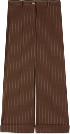 Oltre Femme, Pantalons, Brun, Taille: 44 FR Pantalon Ray&eacute; Court en M&eacute;lange de Lin