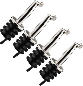 Westmark 4 Spirituosen-/Öl-Ausgießer für Flaschen, mit Kläppchen, mit Luftröhrchen, Metall/rostfreier Edelstahl, Kunststoffkorken, Inox Gastro, Silber, 468222E