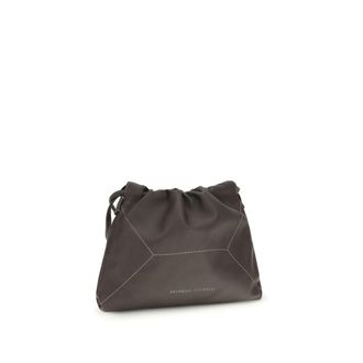 Brunello Cucinelli Womens Brown Calf Leather Bos Taurus Shoulder Bag