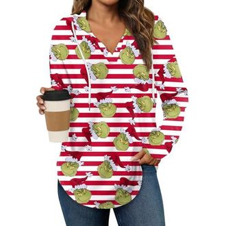 Generic Le Grinch Sweat A Capuche Femme Femmes Oversize The Pull Noël Polaire Deguisement Vêtements De Plaid Costume Sweet Sweatshirts Pilou Moche Christmas C