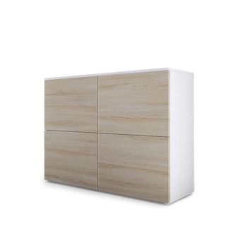 Vladon Sideboard Rova, Made in Germany, Kommode mit 4 T&uuml;ren, Wei&szlig; matt/Eiche S&auml;gegrau (92 x 72 x 35 cm)