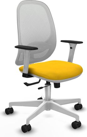 Piqueras y Crespo Stuhl, Lendenwirbelst&uuml;tze mit 1D-Armlehnen, ausgestattet mit Syncro/Traslack und Schneideschaum, mit Rollen von 65 mm, Nylon, Wei&szlig;/Gelb