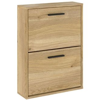 PEGANE Pegane - Meuble &agrave; chaussures, commode &agrave; chaussures &agrave; 2 portes coloris ch&ecirc;ne Mauvella - Longueur 54 x profondeur 18 x hauteur 73 cm