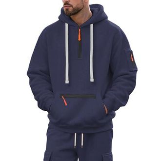 Generic Sweat &agrave; capuche zipp&eacute; pour homme - Polaire &agrave; fermeture &eacute;clair 1/4 | Sweat &agrave; capuche dautomne avec cordon de serrage coupe ample d&eacute;contract&eacute;e mode haut