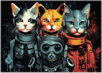 Wallario Rutschfester, Teppich mit Motiv - Fußmatte Katzen auf Mission, Größe 50 x 70 cm - flachgewebt