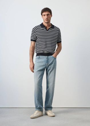 Mango Polo 100 % coton maille &agrave; rayures bleu marine - Homme - XXL - MANGO MAN