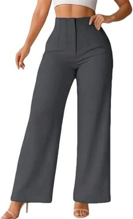 Generic Pantalon large taille haute extensible pour femme - Pour le travail et le travail - Avec poches - Pantalon fluide, gris, XXL