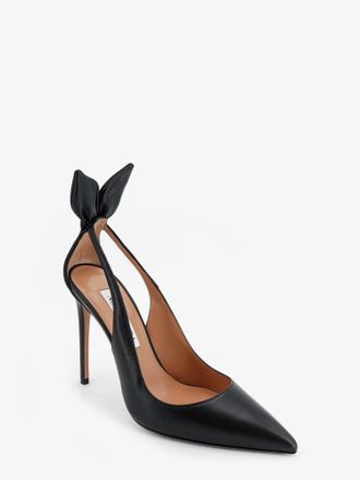 Aquazzura Womens Pumps Bow Tie Leather Black High Heel Shoes