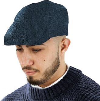 TOSKATOK Casquette Plate en m&eacute;lange de Laine Unie pour Homme-Taille Unique-Bleu Marine