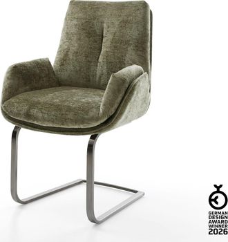 DELIFE Freischwinger Clea-Flex Chenille Olive Freischwinger flach Graphit, Esszimmerst&uuml;hle