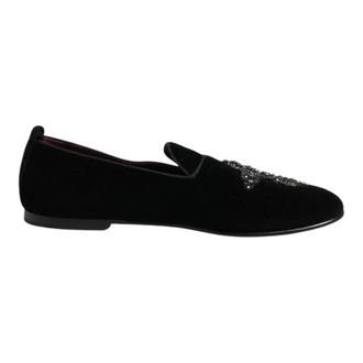 Dolce & Gabbana Schwarze Samt Kristall Krone Loafers - - Shoes - Herren - Schwarzk - 44 EU