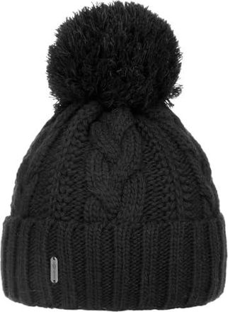 Mcburn Bonnet a Pompon Giant Femme - Made in Italy pour lhiver Bonnets &agrave; en Tricot avec Revers, Doublure, Doublure Automne-Hiver - Taille Unique Noir