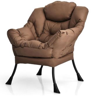 Costway Costway - Fauteuil Paresseuse en Tissu Polyester, Chaise Rembourr&eacute;e avec Accoudoirs et Poche Lat&eacute;rale, pour Salon, Bureau, 75 x 81 x 94,5 cm, Marron