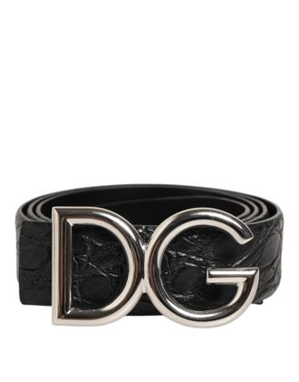 Dolce & Gabbana Schwarzer Exotischer Leder-G&uuml;rtel mit DG-Logo-Schnalle