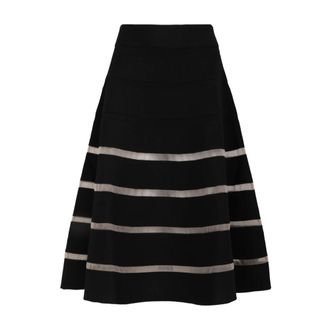 Balmain Gestrickter ausgestellter Midirock mit Streifen-Detail - - Skirts - Damen - Schwarzk - S