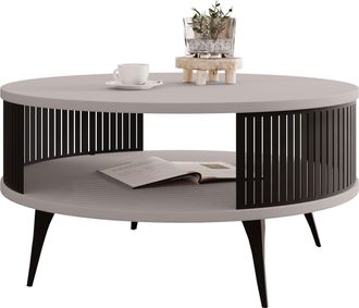 Mirjan24 Couchtisch mit Ablage Rajkon, Runde Form, Metallbeine, Kaffeetisch, Wohnzimmertische, Beistelltisch, Sofatisch, Teetisch (Cashmere, Schwarz)