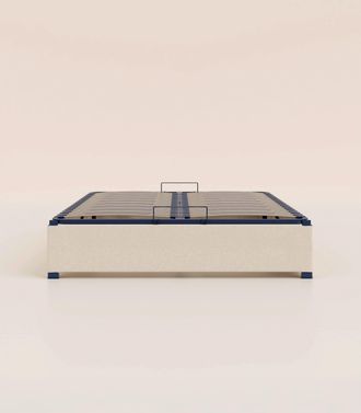 Tediber Sommier coffre 140x190 cm - Beige - Acier recycl&eacute; et lattes en bois - Grand volume de rangement - Ouverture facile - Fait en France - Tediber