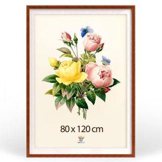 MG Design Bilderrahmen 80 x 120 cm - Posterrahmen mit Braun Hochprofil-Holzrahmen und bruchsicherem Acrylglas, mit Passepartout, Hoch & Quer mit verst&auml;rkter Wan