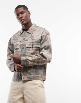 Element Trucker-Jacke in Khaki mit Graffiti-Print im Utility-Stil-Blau