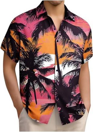 Generic Chemise hawa&iuml;enne d&eacute;contract&eacute;e et confortable pour homme - Col rabattu - L&eacute;g&egrave;re et respirante - Classique - Chemise de plage &agrave; manches courtes - Chemi