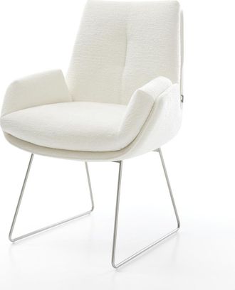 DELIFE Esszimmerstuhl Clea-Flex Boucl&eacute; Soft Beige Kufengestell Edelstahl, Esszimmerst&uuml;hle