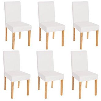 Mendler Lot de 6 chaises de s&eacute;jour Littau - Simili-Cuir, Blanc Mat, Pieds clairs