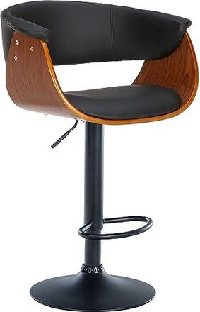 Clp Tabouret De Bar Vestal I Coque en Bois Dossier Ajouré I Pied en Métal I Hauteur Réglable Pivotant, Couleur:Noyer/Noir, Matériel:Similicuir