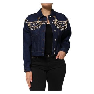 Dolce & Gabbana Blaue Denimjacke mit Kristallverzierung - - Jackets - Damen - Blau - S